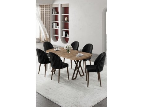 HANAH HOME Set trpezarijskog stola i stolica (7 delova) Kaye Atlantic Pine Black