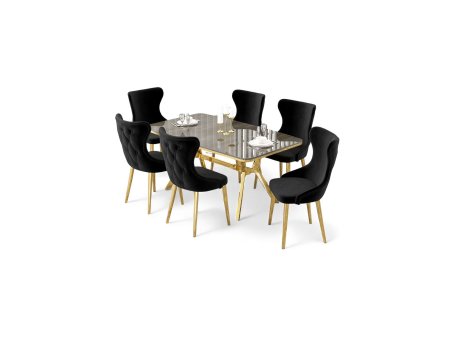HANAH HOME Rasklopivi trpezarijski sto i stolice (7 delova) Esla Anthracite Gold Black