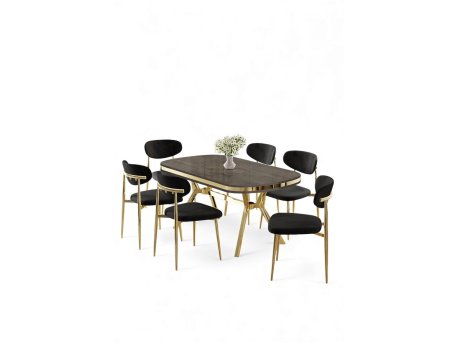 HANAH HOME Set trpezarijskog stola i stolica (7 delova) Olya Anthracite Gold Black
