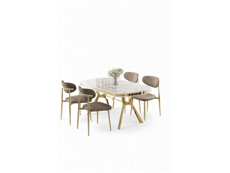 HANAH HOME Set trpezarijskog stola i stolica (5 delova) Olya White Marble Gold Cappuccino