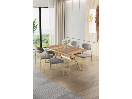 HANAH HOME Set trpezarijskog stola i stolica (5 delova) Olya Hrast Gold Grey