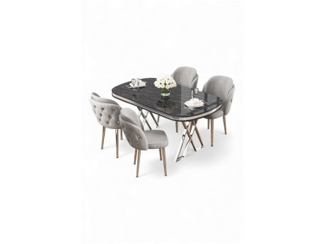 HANAH HOME Set trpezarijskog stola i stolica (5 delova)Zae Black Marble Chrome Grey