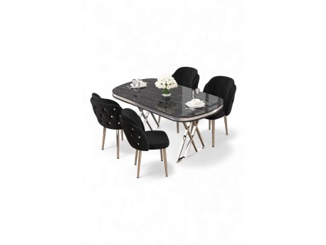HANAH HOME Set trpezarijskog stola i stolica (5 delova) Zae Black Marble Chrome Black