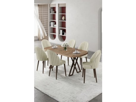 HANAH HOME Set trpezarijskog stola i stolica (7 delova) Kaye Atlantic Pine Cream