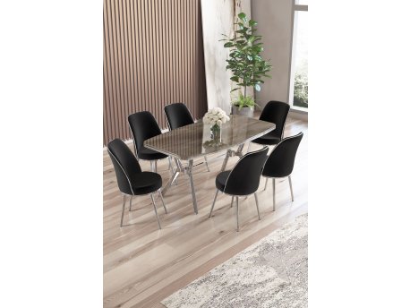 HANAH HOME Set trpezarijskog stola i stolica (7 delova) Lena Anthracite Chrome Black