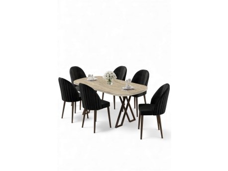 HANAH HOME Set trpezarijskog stola i stolica (7 delova) Kaye Travertine Black