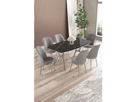 HANAH HOME Set trpezarijskog stola i stolica (7 delova) Lena Black Marble Chrome Grey