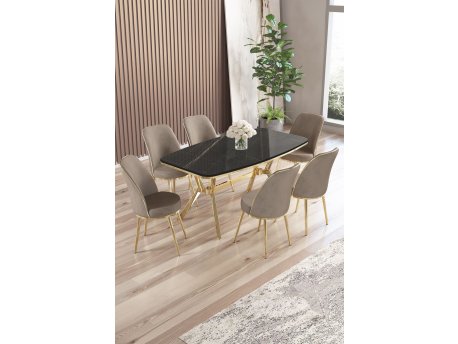 HANAH HOME Set trpezarijskog stola i stolica (7 delova) Lena Black Marble Gold Cappuccino