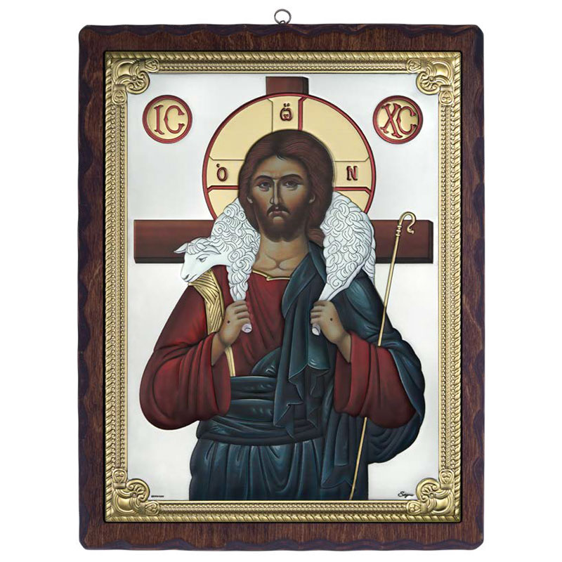 Ikona Gospoda Isusa Hrista – Dobri Pastir, klasičan drveni ram (21,5x17)