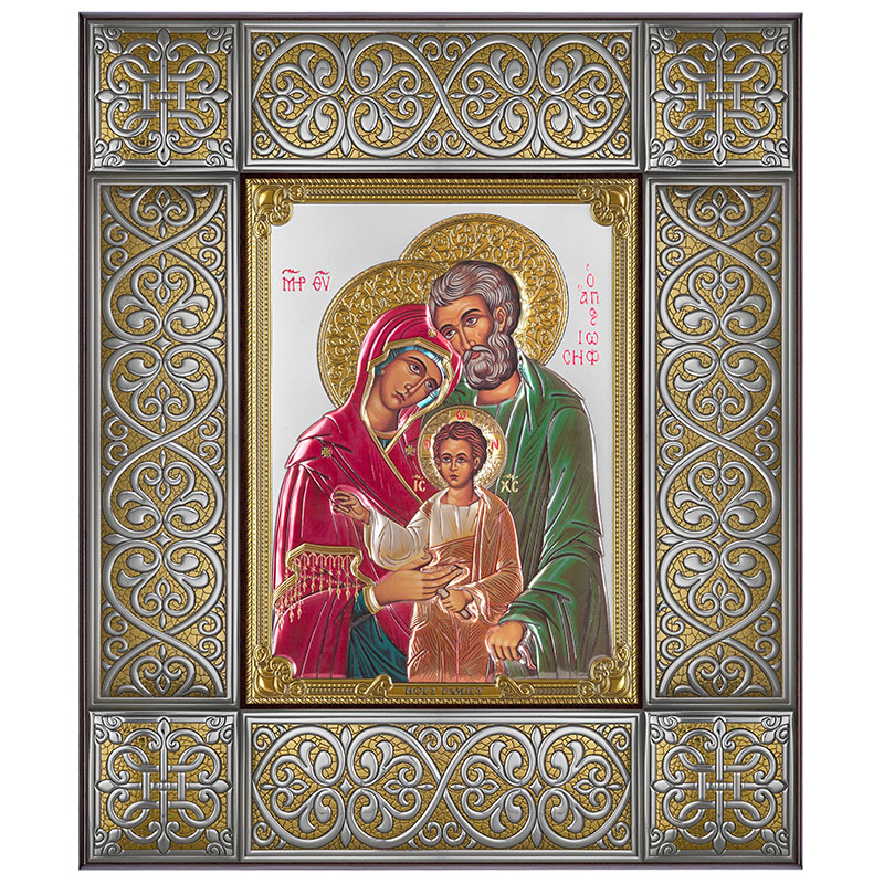 Ikona Svete porodice – srebrni i pozlaćeni ram, simbol ljubavi i zaštite doma (51x42) cm