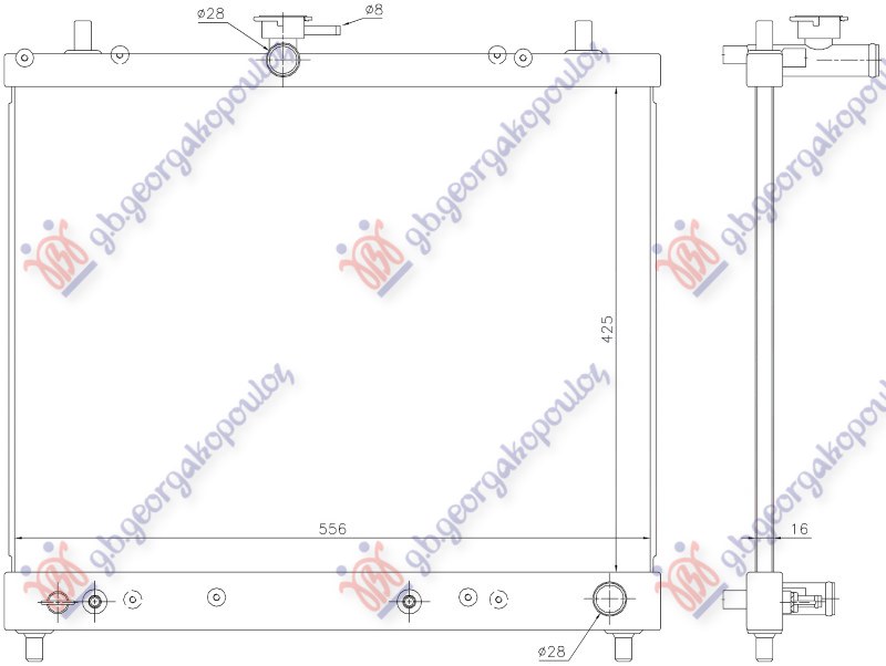 HLADNJAK MOTORA 1.5i 16V (MAN/AUTO) (42.5×55.5) (VALEO) DAIHATSU TERIOS 2006- (J2/F7) (OEM: 16400-B1140, 16400-B1151, 16400B1140)