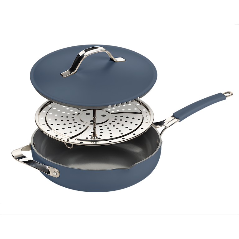Tiganj za kuvanje na pari, sotiranje i prženje Rosmarino Chef’s Choice All-in-One, 24 cm – plava