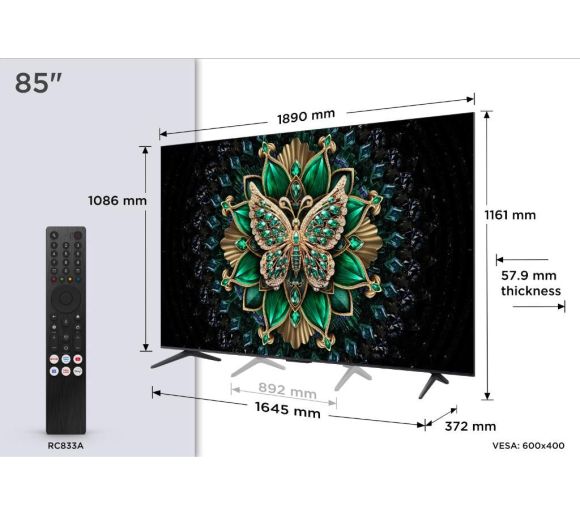 TCL - Televizor TCL 85C6K/MiniLED-QLED/85"/4K UHD/144Hz/Google TV/crna