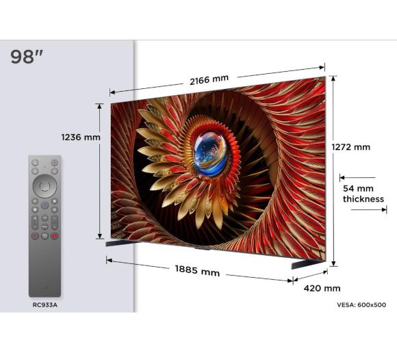 TCL - Televizor TCL 98C8K/MiniLED-QLED/98"/4K UHD/144Hz/Google TV/crna