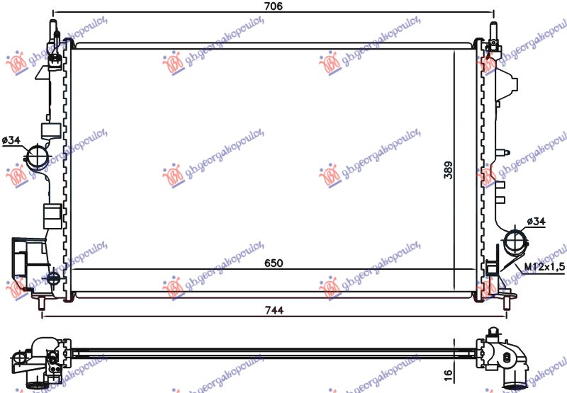 HLADNJAK MOTORA 1.6/1.8i 16V BENZIN (Z16/18XER) (65×40.5) (VALEO) OPEL VECTRA C 2005-2008 (Z02) (OEM: 1300283, 1300284, 13217130)
