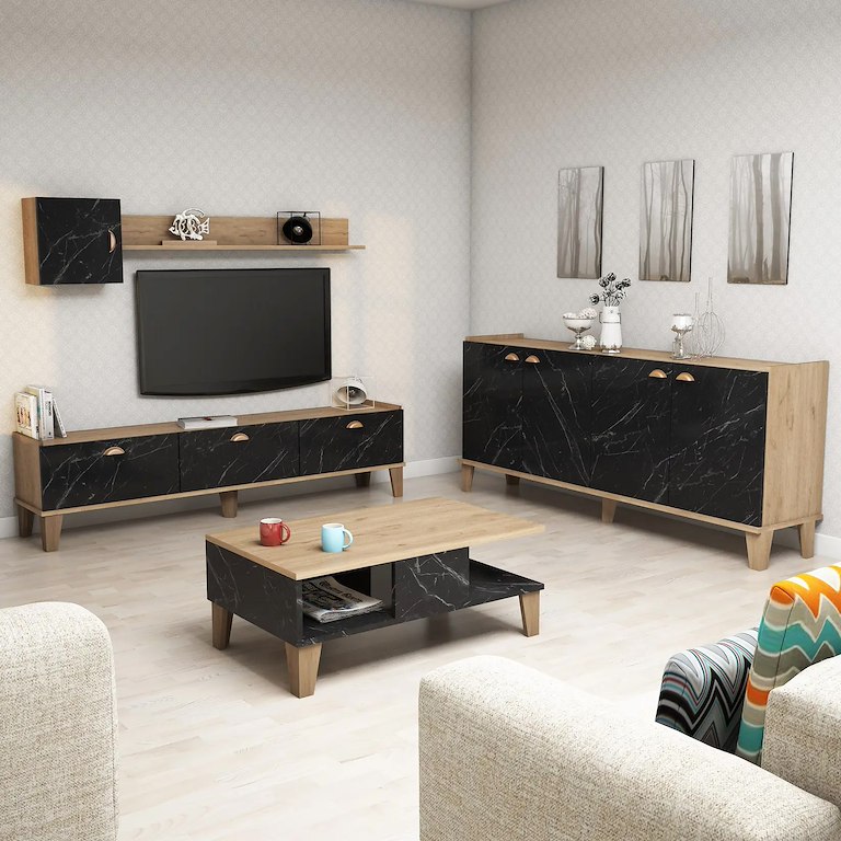 Hanah Home Set TV Komoda i klub sto Braon-Mermer