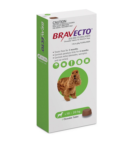 BRAVECTO® TABLETA ZA ŽVAKANJE ZA SREDNJE VELIKE PSE 10-20KG TELESNE TEŽINE