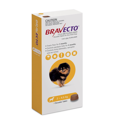 BRAVECTO® TABLETA ZA ŽVAKANJE ZA VRLO MALE PSE 2-4.5KG TELESNE TEŽINE