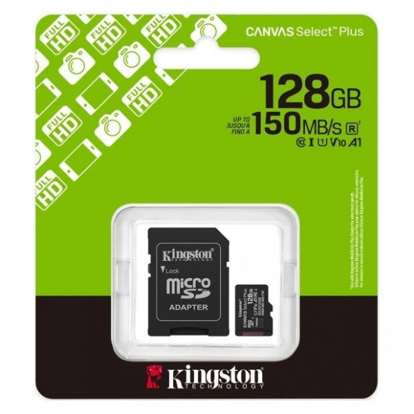 Micro SD Card 128GB Kingston + SD adapter SDCS3/128GB class 10