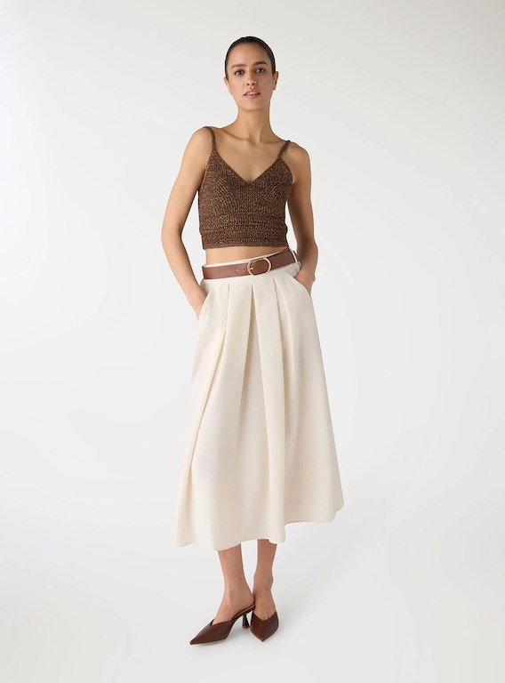 Duga suknja u jednoj boji sa kaišem - Slonovača