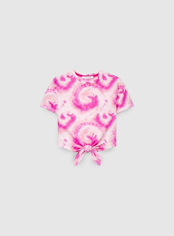 Crop majica sa vezom u stilu tie-dye i čvorom napred - Var fuksija