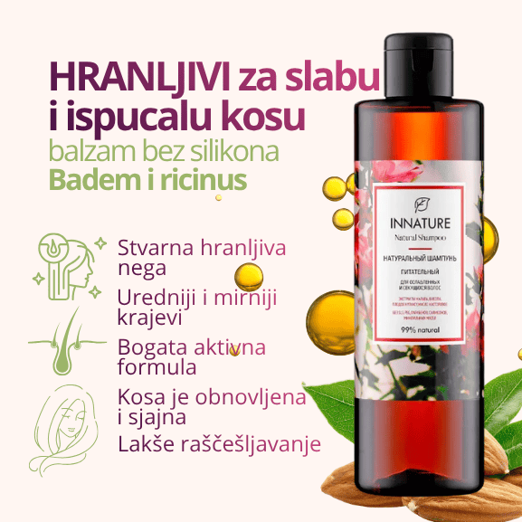 Hranljivi balzam bez silikona za slabu i ispucalu kosu Badem i ricinus 250 ml