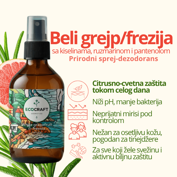 Prirodni dezodorans za svežinu i komfor kože sa kiselinama Beli grejp i frezija 100 ml