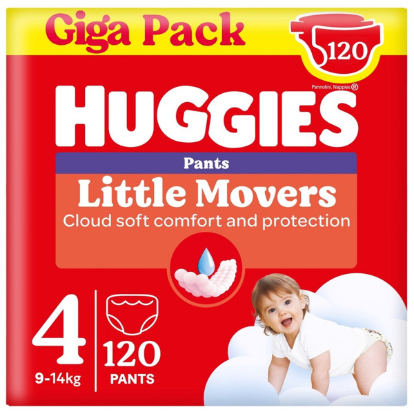 Huggies pel.pants little movers BOX4 9-14kg,120kom