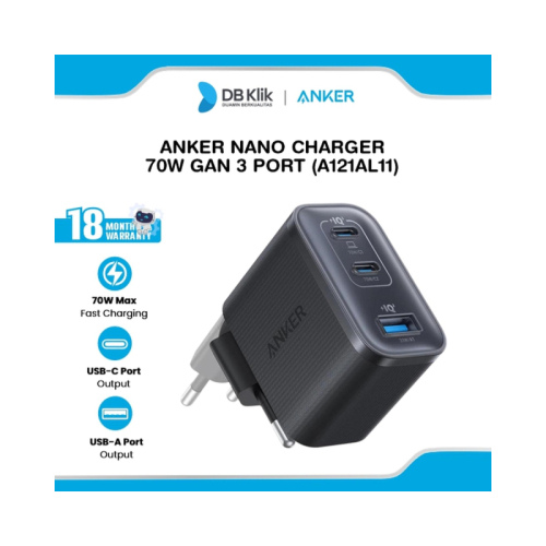 ANKER Prime GaN 70W Zidni punjač sa 3-porta (2x USB-C i 1 x USB-A) Crni
