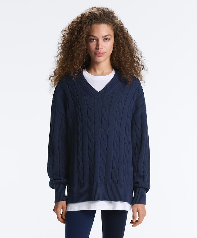 Džemper sa V-izrezom i pletenicama od 100% pamuka