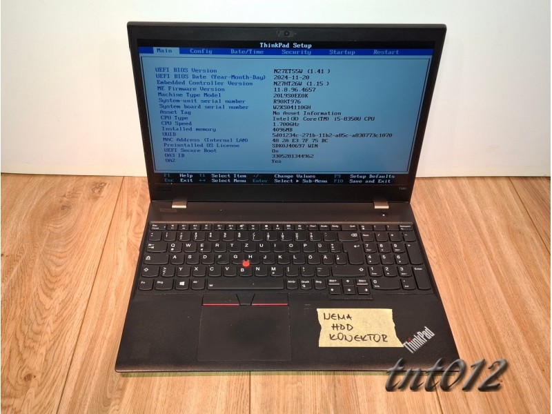 == LENOVO T580 = Intel i5-8350U = 4Gb = 15,6 FHD ==
