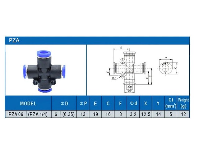 Brza spojnica za akvarijumsko crevo PZA - 6 mm