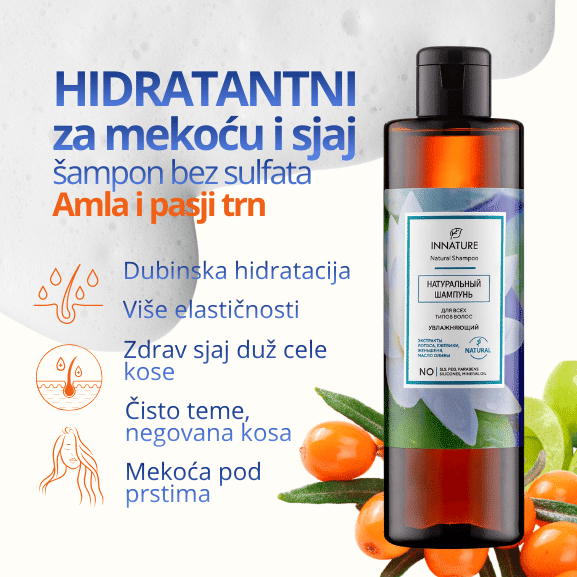 Hidratantni šampon bez sulfata za mekoću i sjaj kose Amla i pasji trn 250 ml