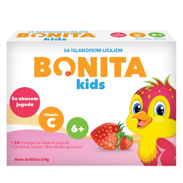 BONITA KIDS Lozenge Jagoda – Nežna podrška grlu za decu (24 lozenge)