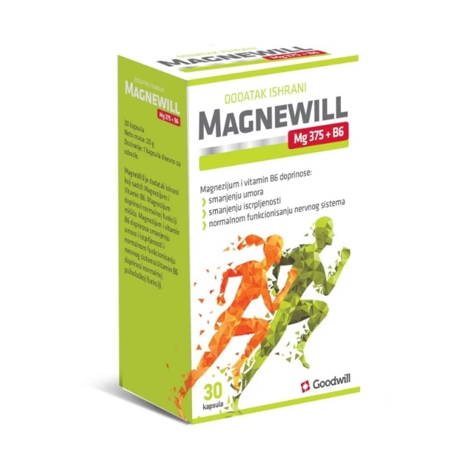 MAGNEWILL MG 375+ B6 KAPSULE – KOMPLEKSNA PODRŠKA ZA MIŠIĆE, NERVE I KARDIOVASKULARNI SISTEM