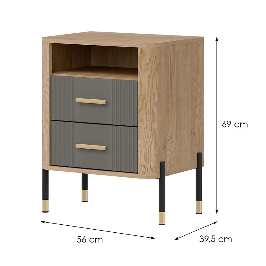 Dante nocni ormaric 56x40x69 hrast/siva