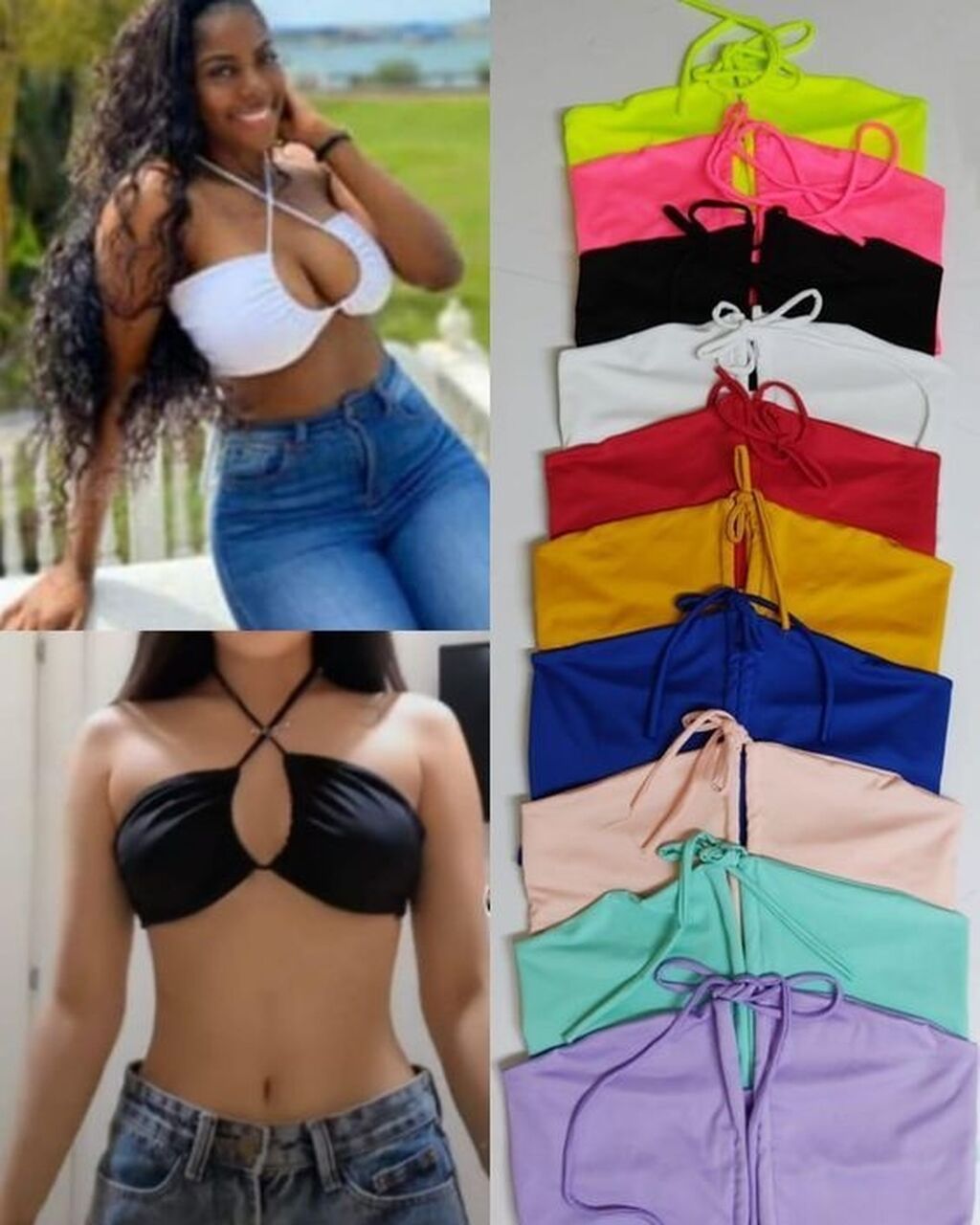 Majica crop top vezuje se oko vrata,sa elastinom
