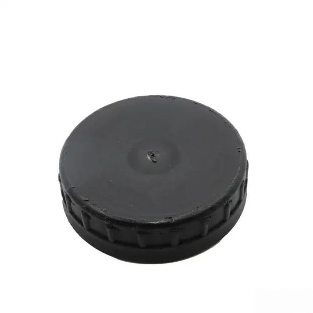 Crni čep na navoj, kružnog oblika, sa rebrastom spoljnom ivicom koja