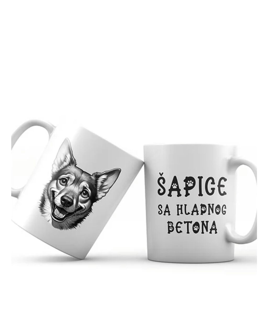 Keramičke šolje sa printom psa i natpisom „Šapice sa hladnog betona”