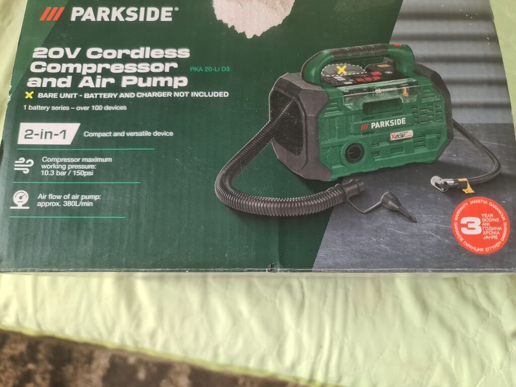 PARKSIDE 20V Cordless Compressor and Air Pump (PKA 20-Li D3) – 2 u 1