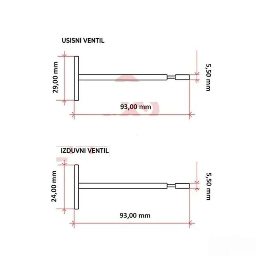 Usisni i izduvni ventili za motor – set 2 kom Tehničke specifikacije