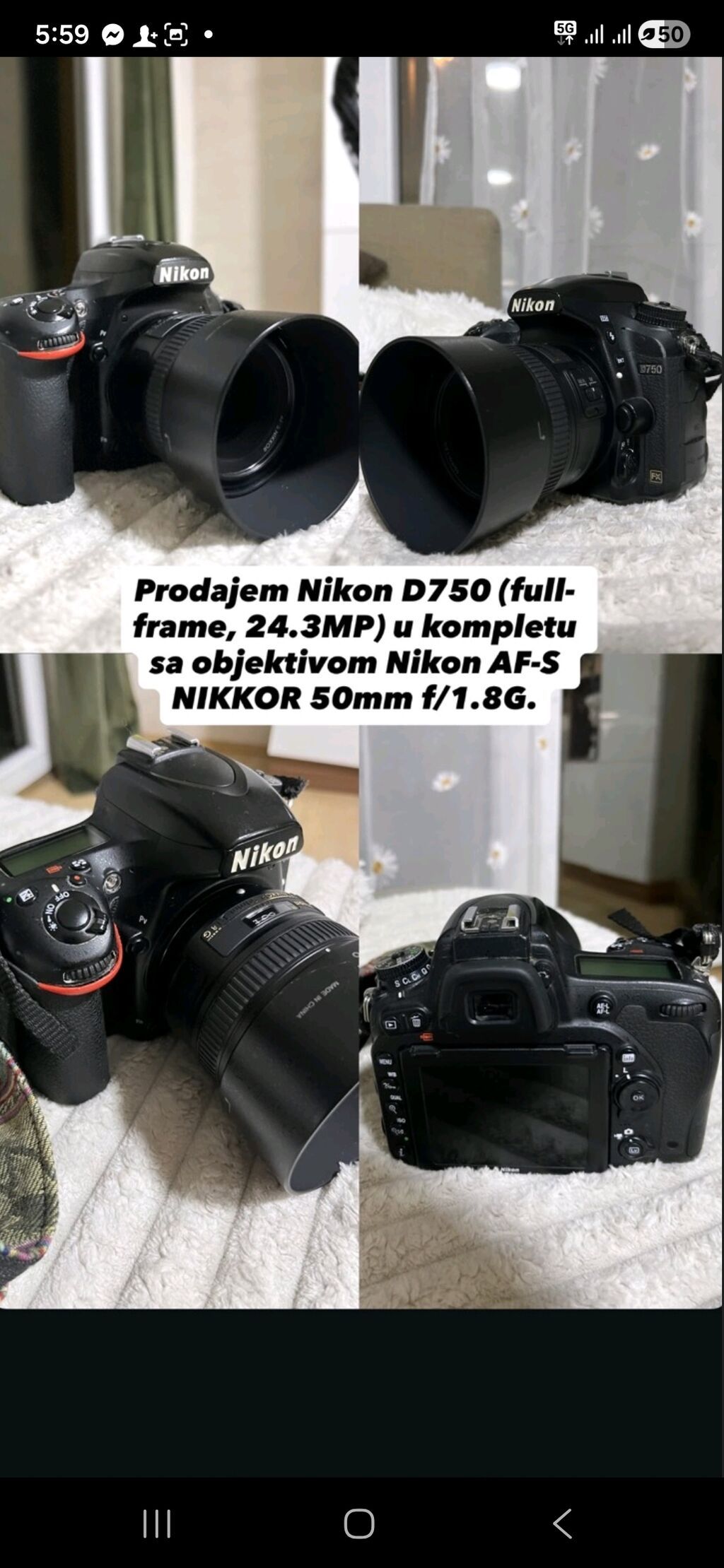 PRODAJA: Nikon D750 + 50mm f/1.8G (Full Frame Komplet) ​CENA: 550 €