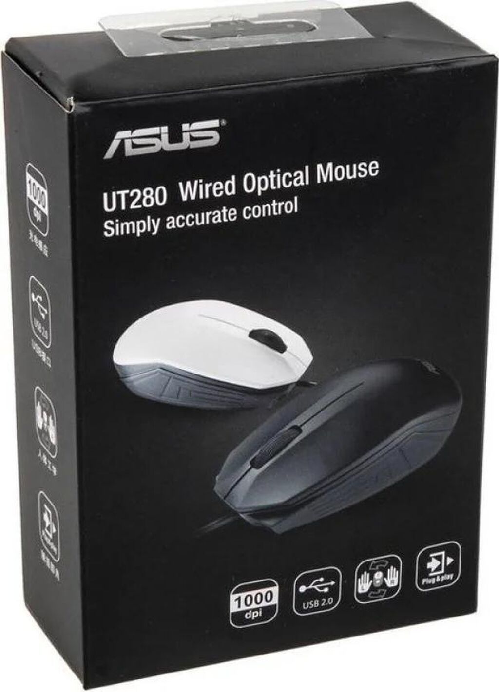 ASUS UT280 žični optički miš - Optički senzor: 1000 dpi za precizno i