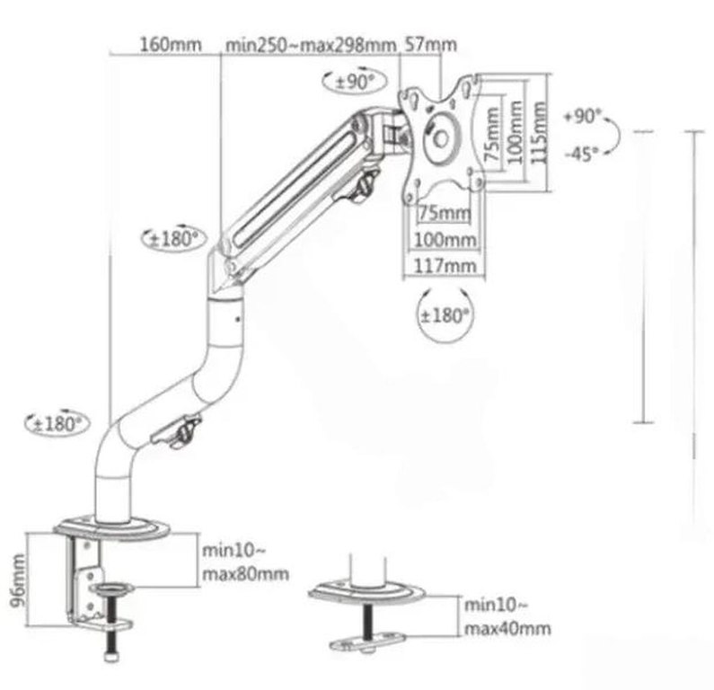 Gembird podesivi držač za monitor – sto­ni nosač sa gasnim/mehaničkim