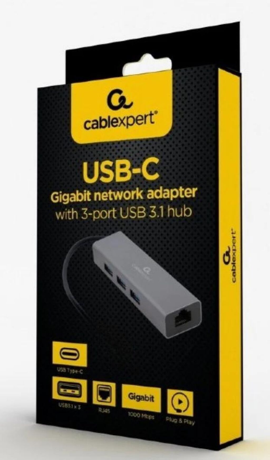 Cablexpert USB‑C gigabit mrežni adapter sa USB 3.1 hubom (3 porta)