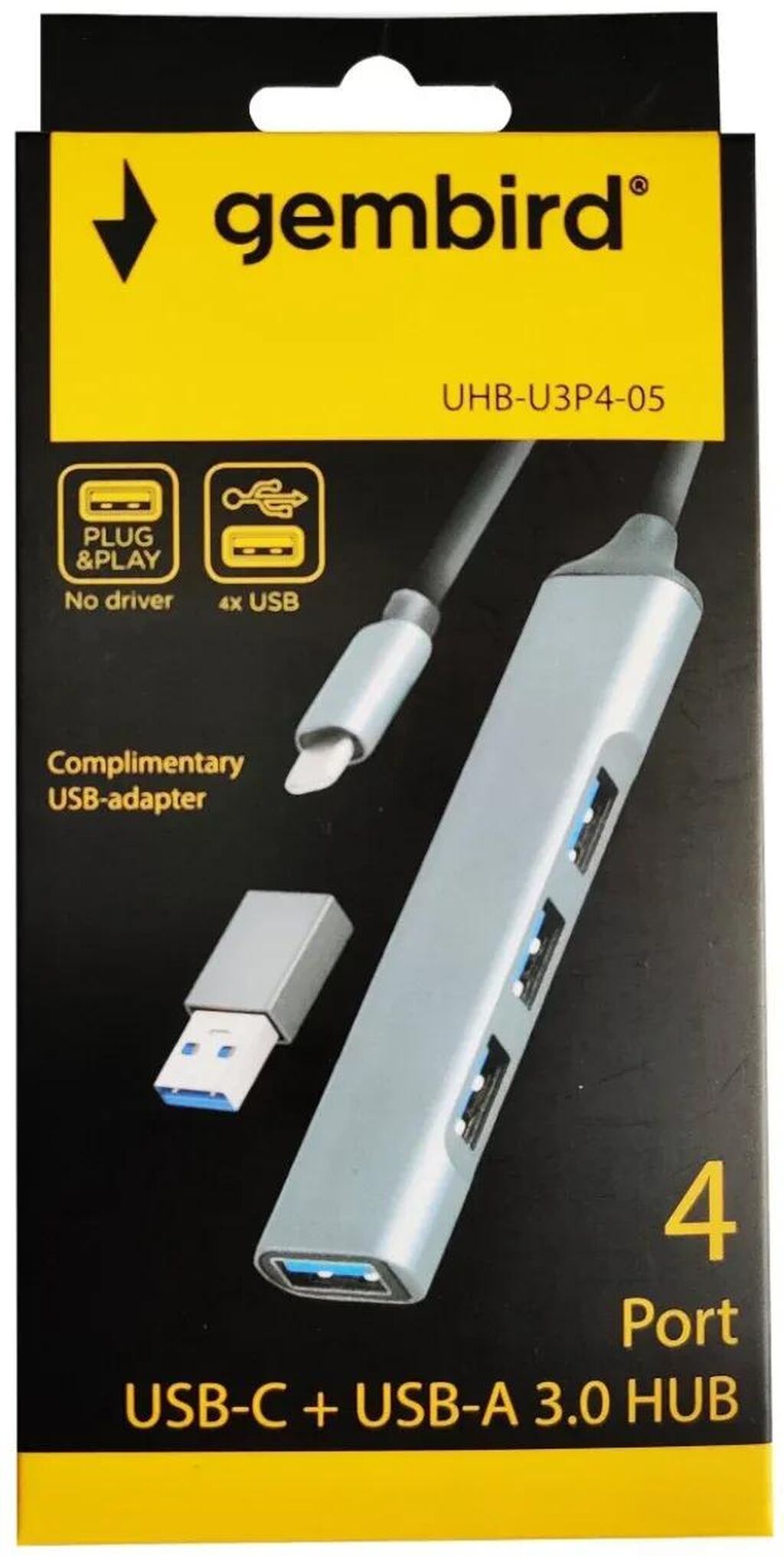 Gembird UHB-U3P4-05 – 4-portni USB hub (USB‑C + USB‑A 3.0) -