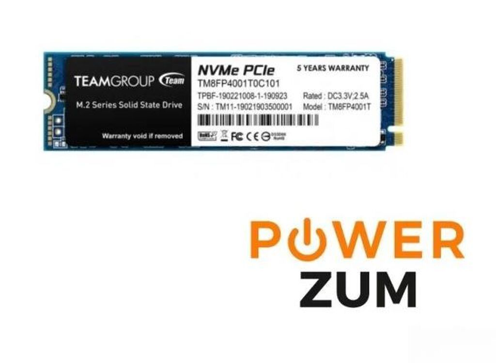 TEAMGROUP M.2 NVMe PCIe SSD - Model: TM8FP4001T (prikazano na