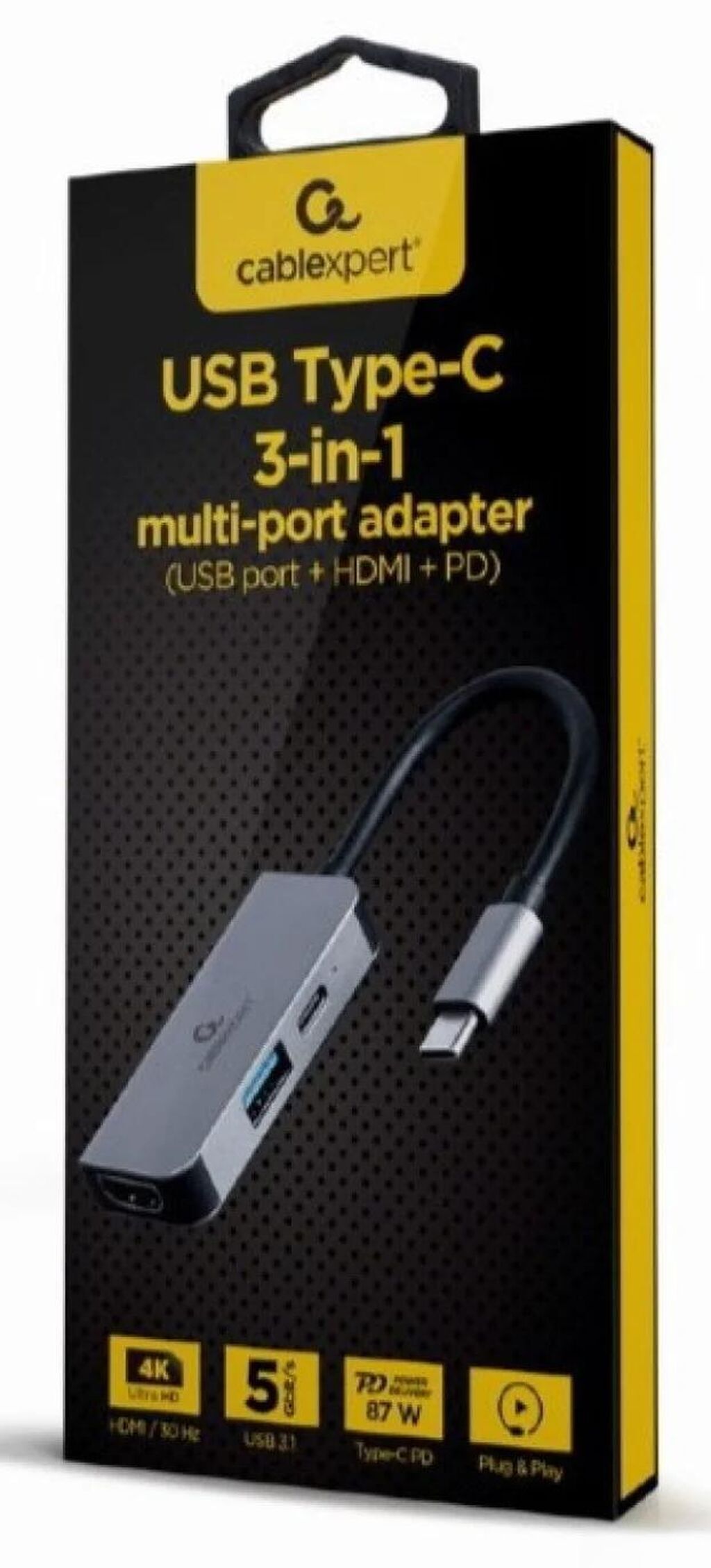 Cablexpert USB Type‑C 3‑u‑1 multi‑port adapter Ključne funkcije: -