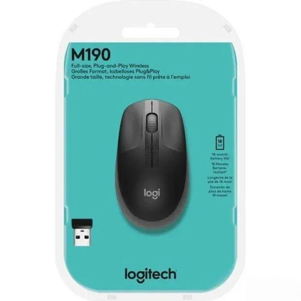 Logitech M190 bežični miš – punog formata, Plug-and-Play - Bežična