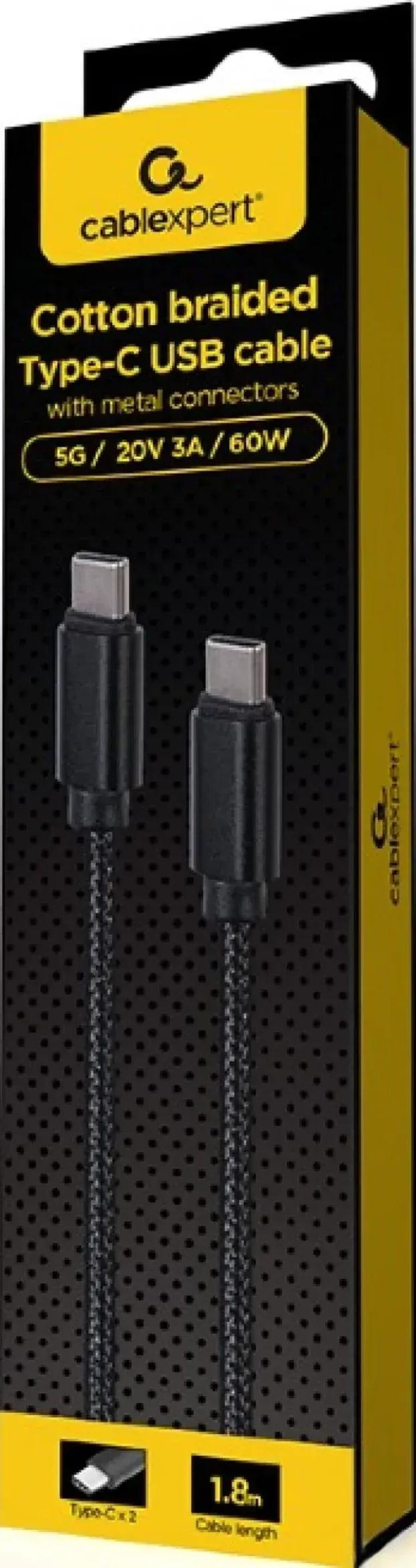 Cablexpert pamučno pleteni USB Type‑C kabl sa metalnim konektorima -